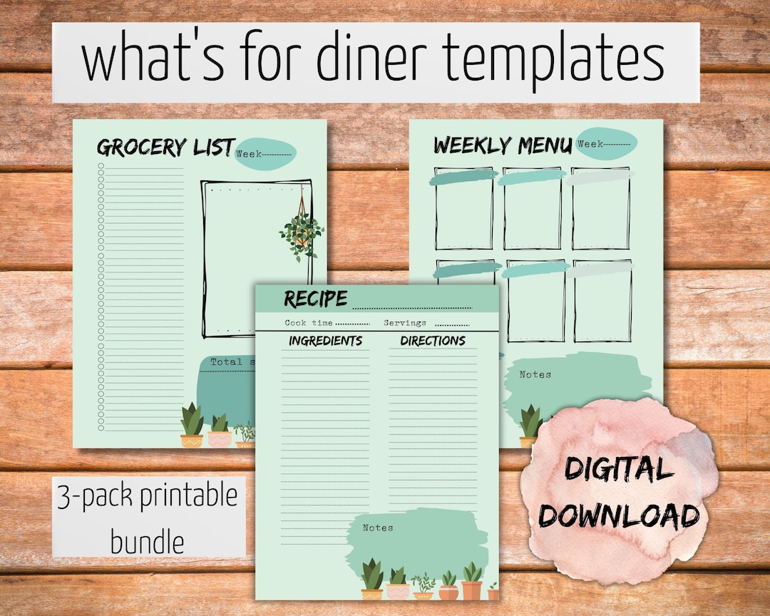 Diner Templates, Plan Your Dinner, Budget Planner, Grocery List, Weekly ...