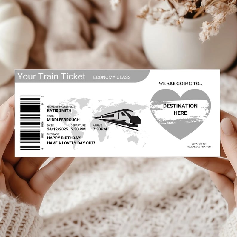 Personlalised Train Ticket, Surprise Scratch to Reveal Card for a ...