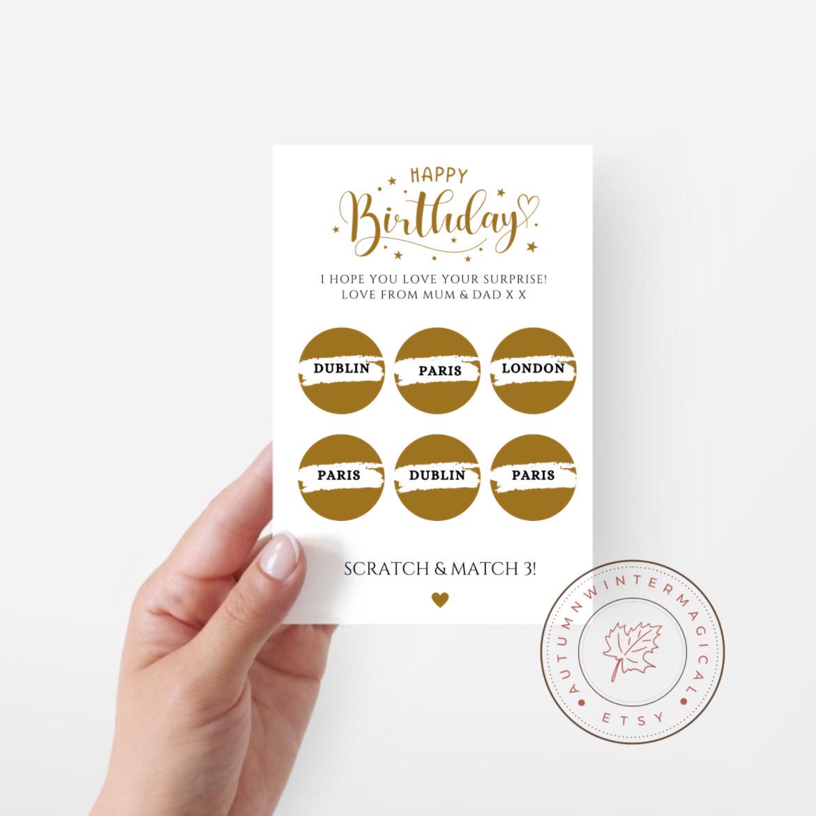Birthday Scratchcard, Match 3 to Win Card, Personalised Gift for ...