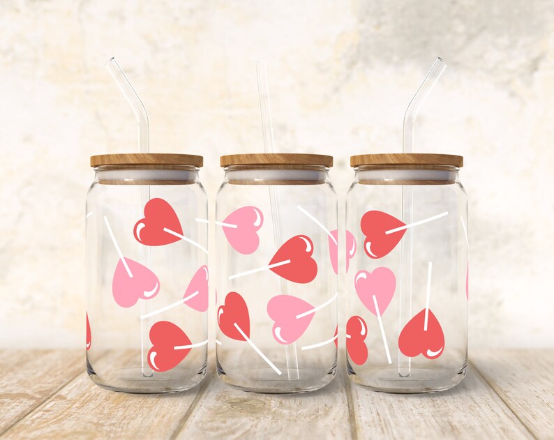Lollipop Heart 16oz Libby Glass Can Wrap, Gifts for Her, Hearts ...