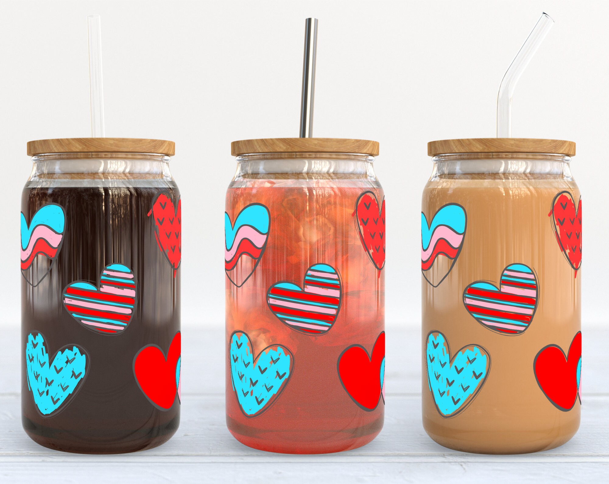 Hand Drawn Hearts 16oz Libbey Glass Wrap, Frosted Glass Can Full ...