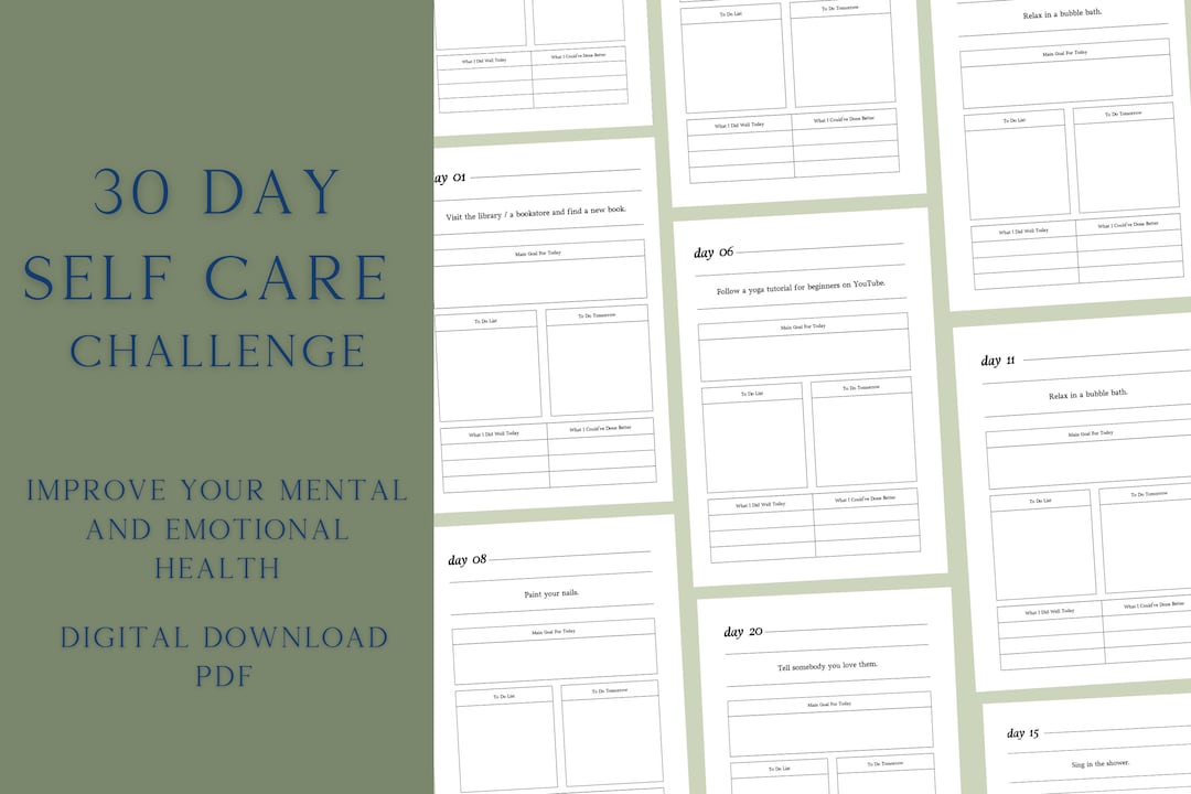 30 Day Self Care Challenge With Daily Journal Prompts, Ultimate Self ...