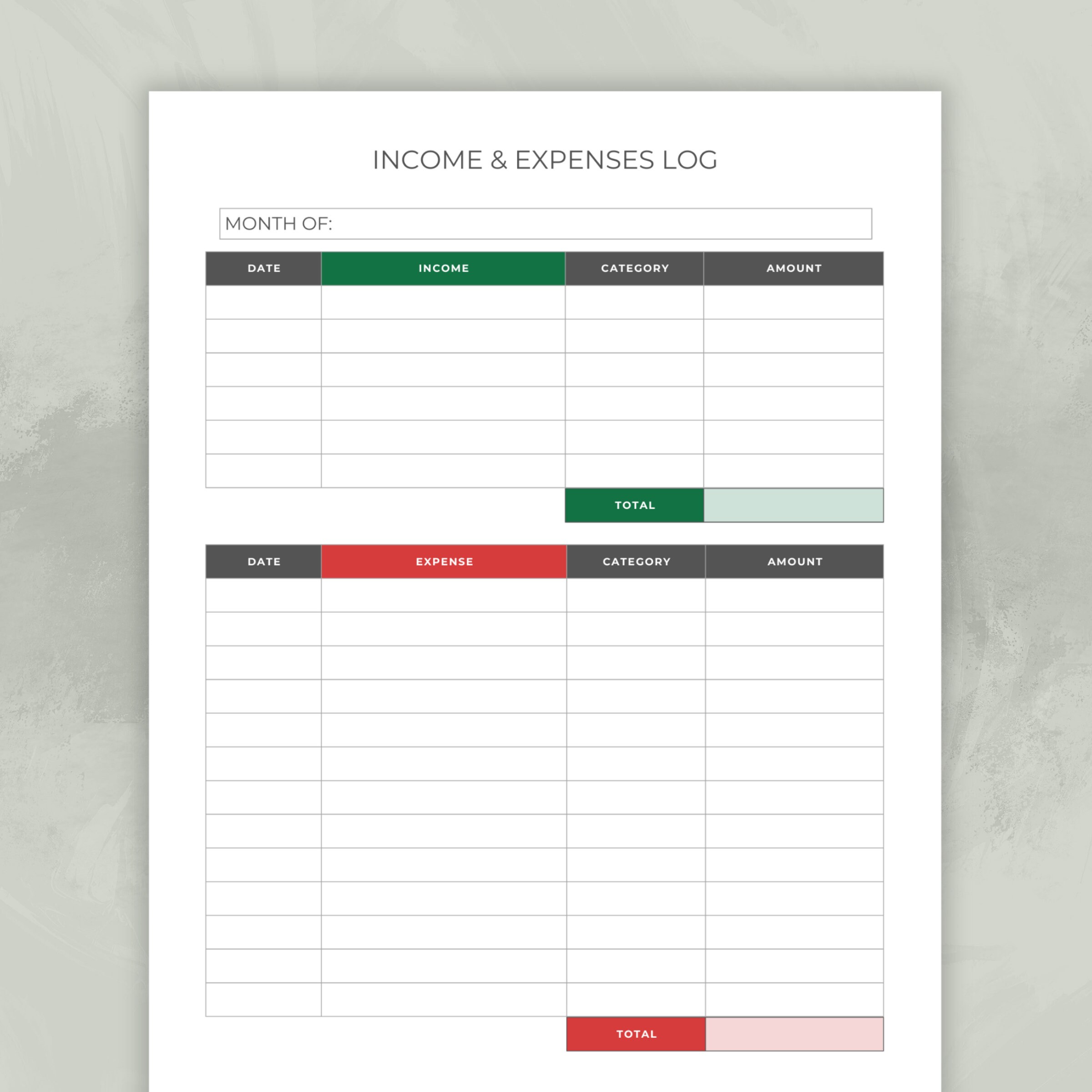 Income Expense Tracker Printable: Monthly Budget Spreadsheet (PDF ...