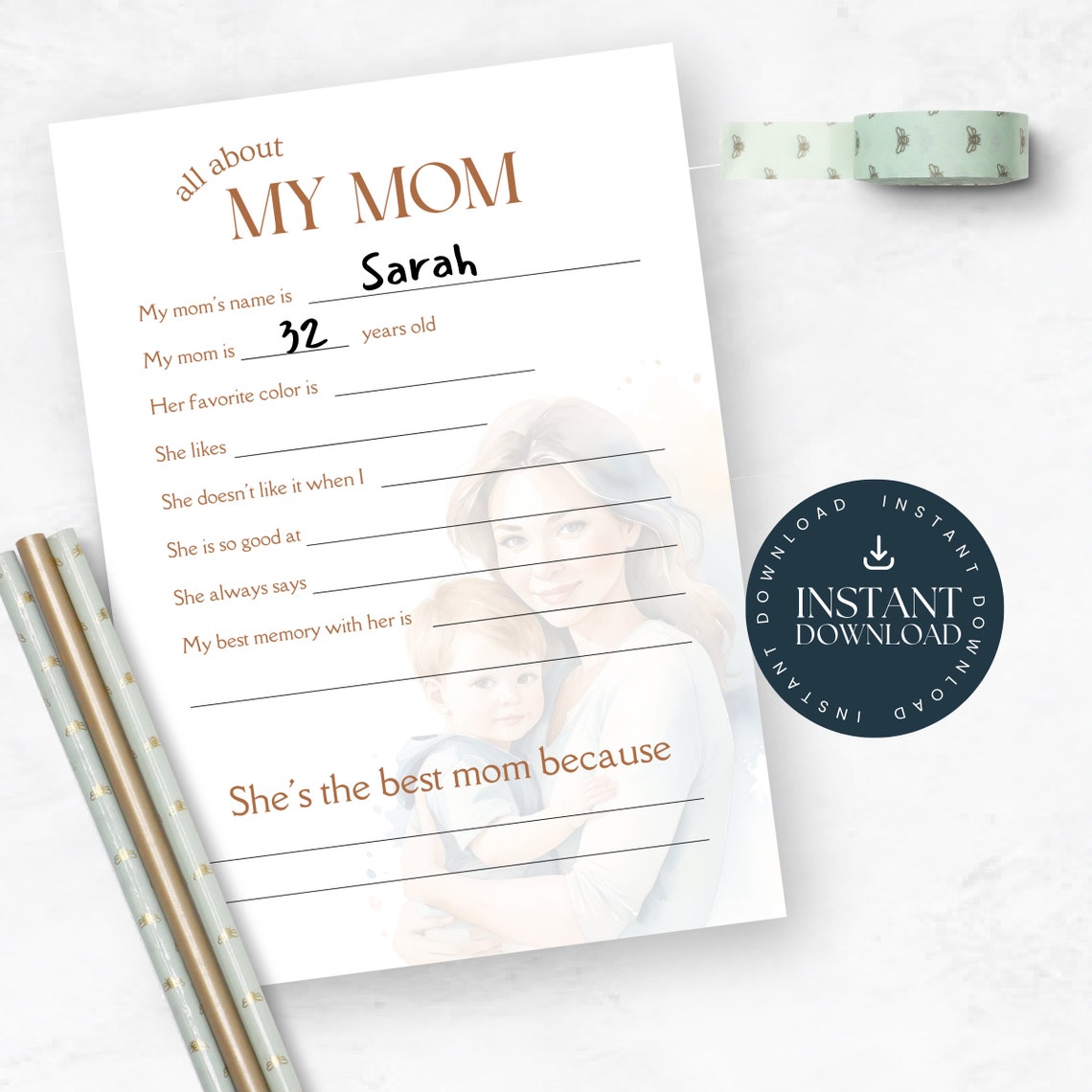 All About My Mom Printable, Instant Download PDF, Fill in the Blank ...