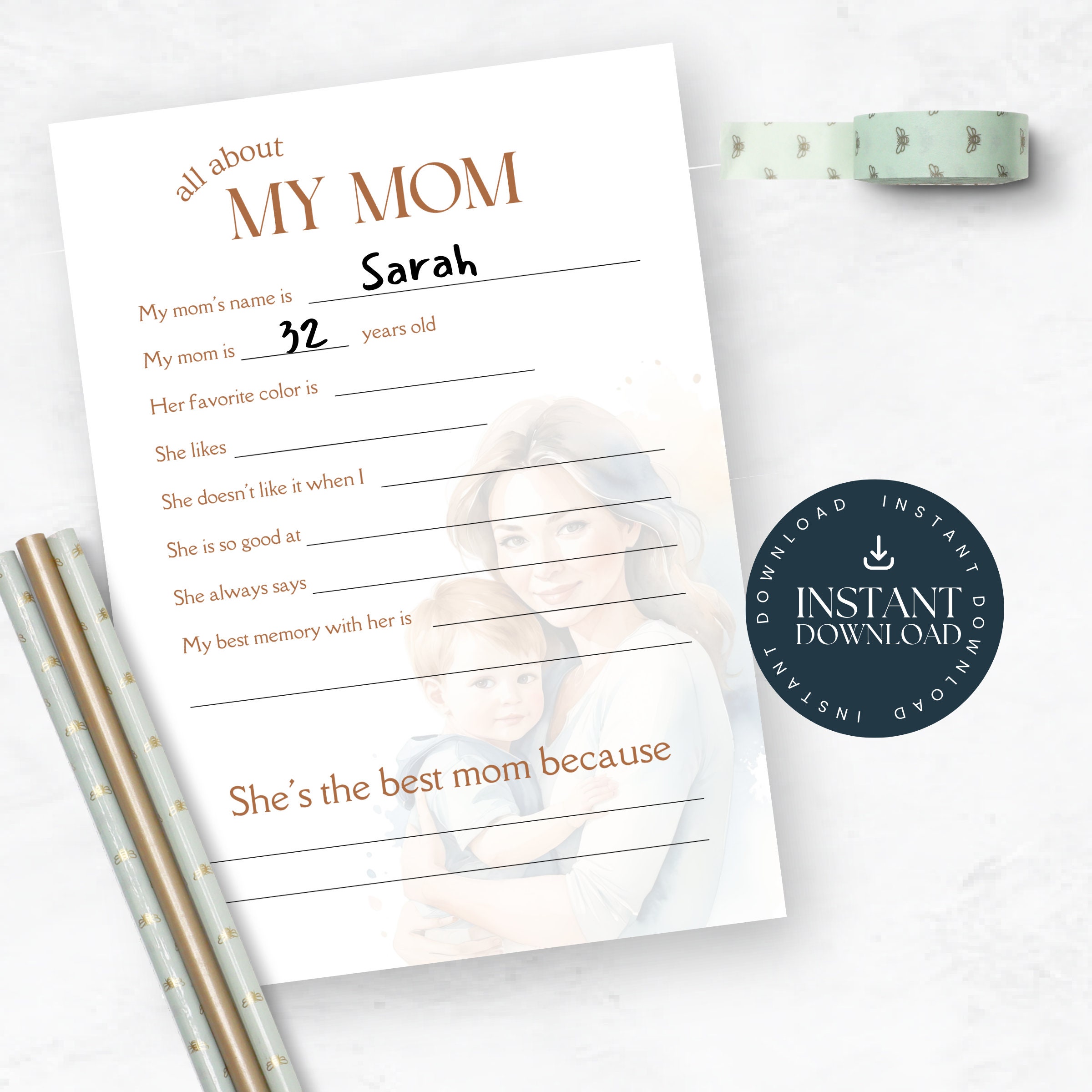 All About My Mom Printable, Instant Download PDF, Fill in the Blank ...