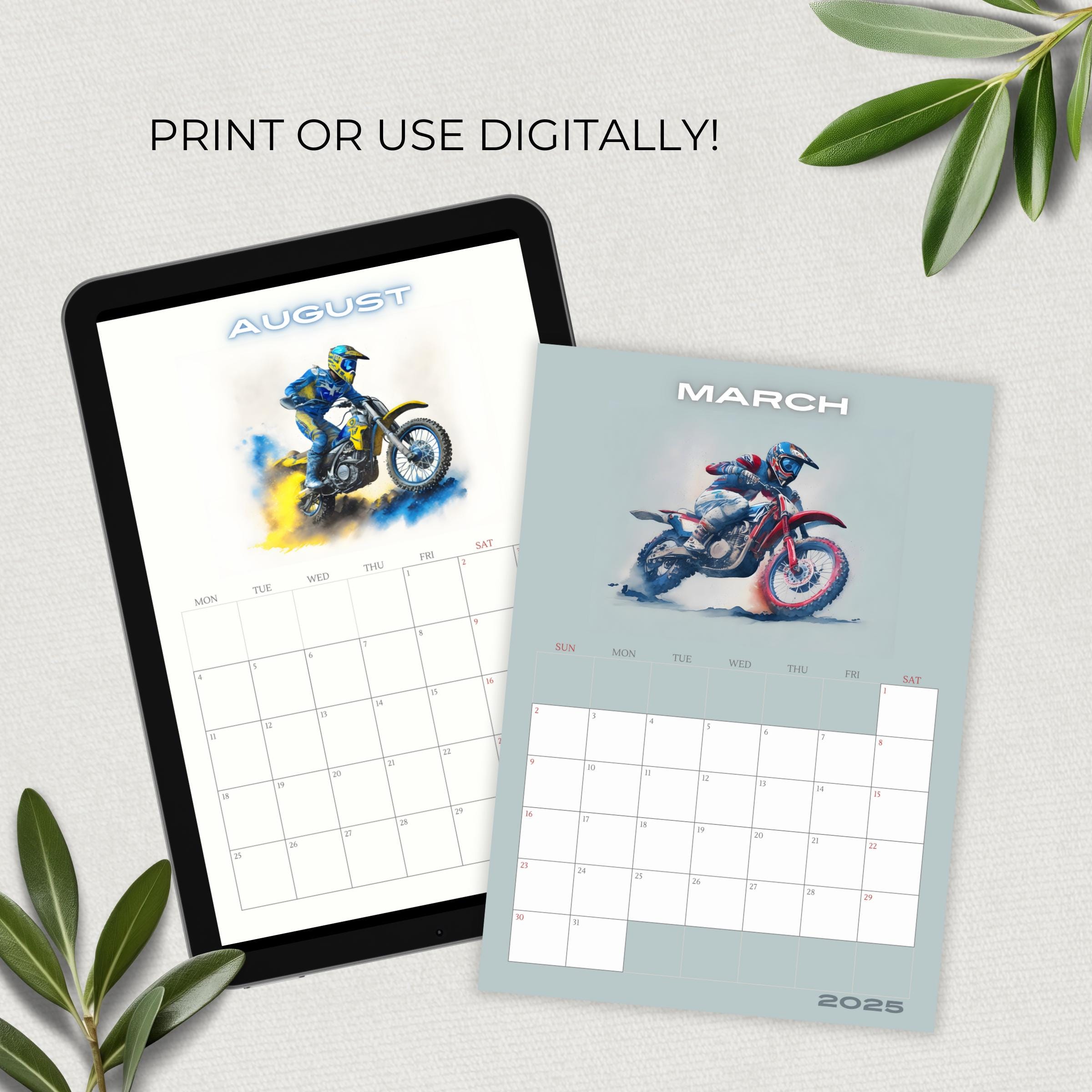 2025 Motorbike Calendar: Youth Wall Planner (A4 Digital Download PDF ...