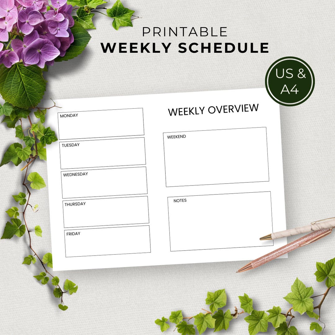 Simple Weekly Schedule Printable Planner, Week at a Glance PDF, Work ...