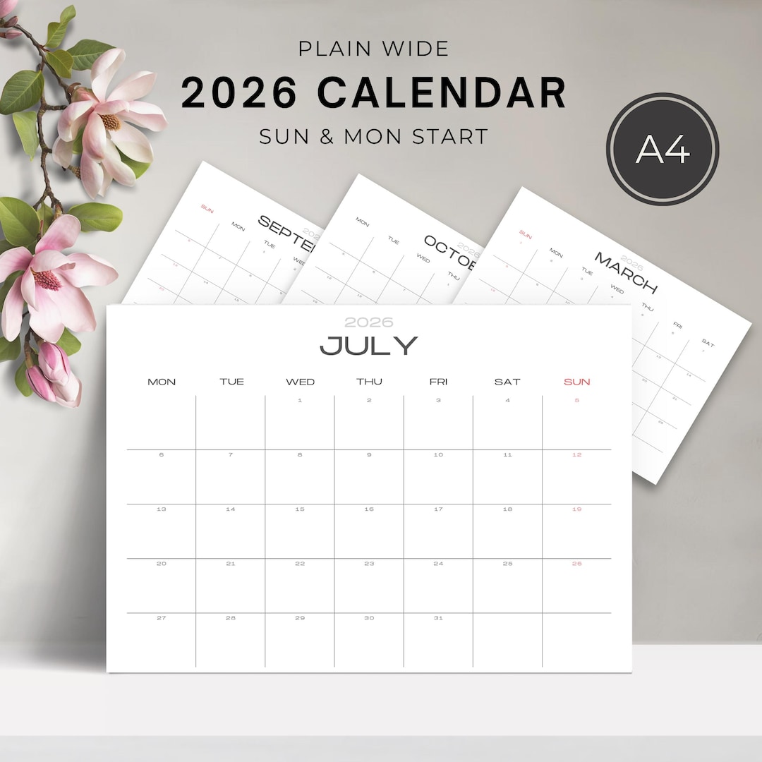 2026 Printable Calendar, Instant Download, Simple A4 Planner, Monday ...