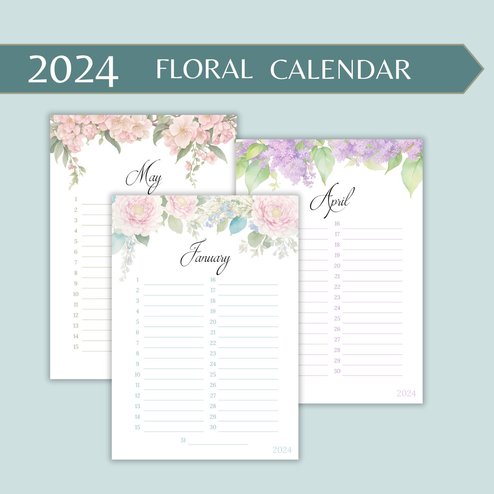 2024 Floral Calendar 2024 Printable Flower Calendar Stay Organized in ...