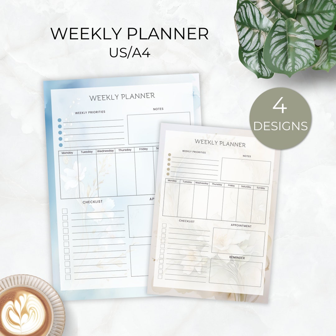 Soft Flower Weekly Planner Printable, Colorful Week at a Glance ...