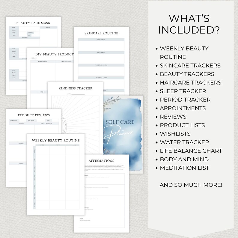 Self Care Planner Beauty Journal, Wellness PDF, Skin Care Routine ...
