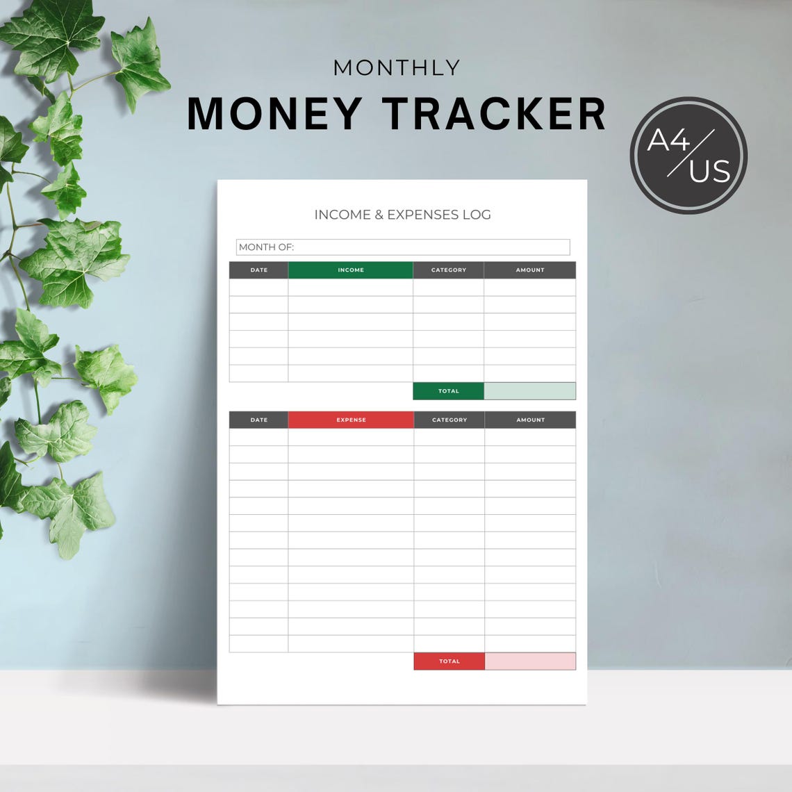 Income Expense Tracker Printable: Monthly Budget Spreadsheet (PDF ...