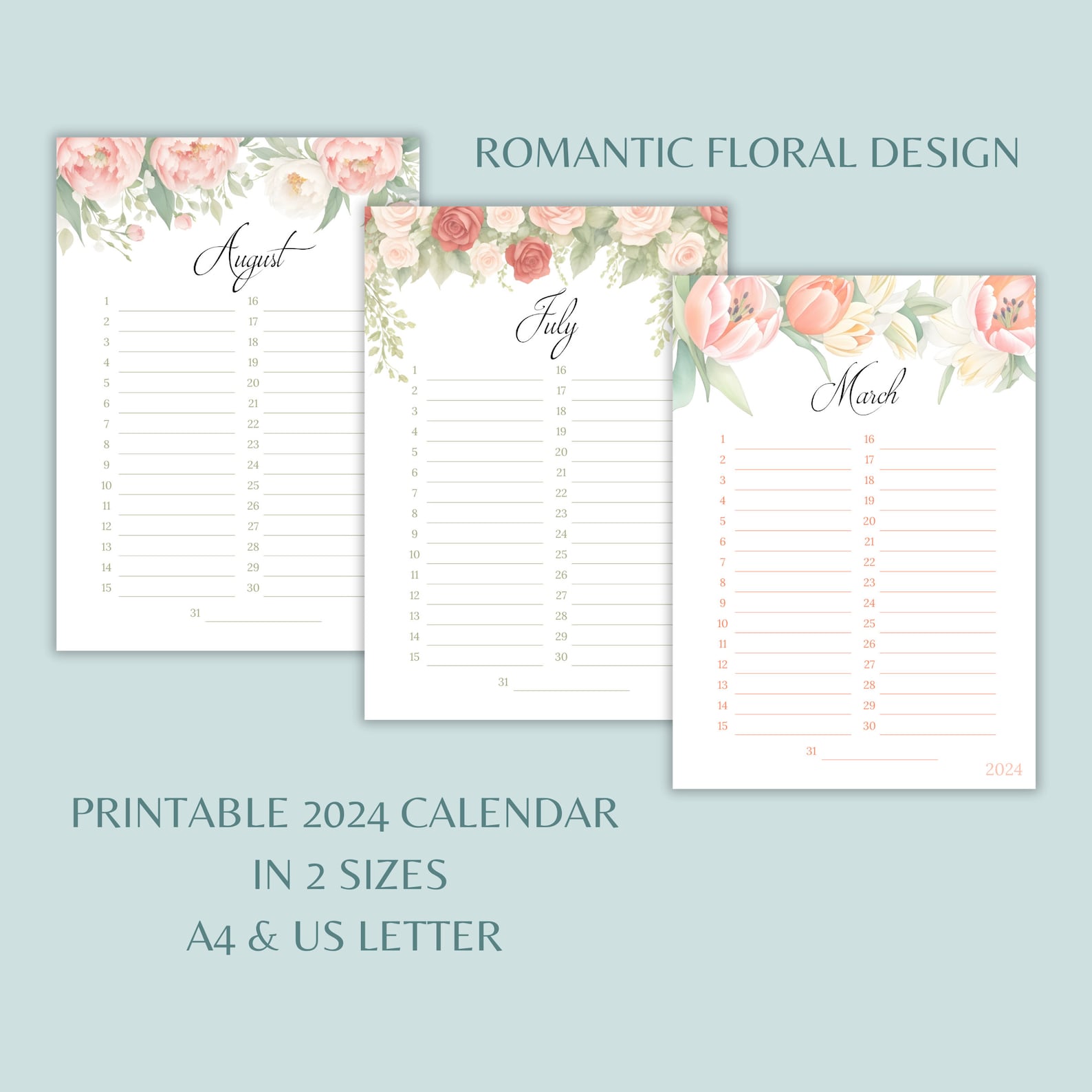2024 Floral Calendar 2024 Printable Flower Calendar Stay Organized in ...