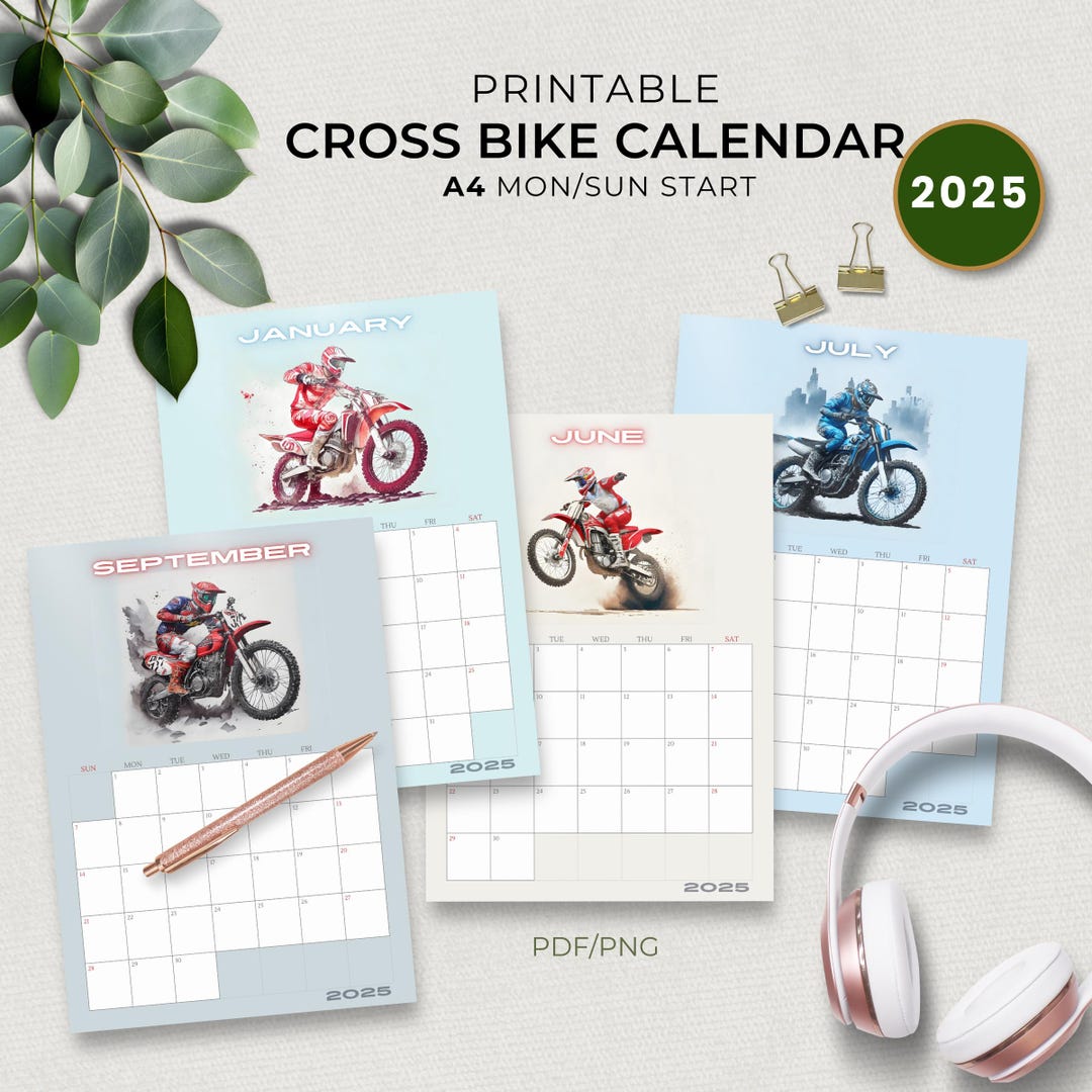 2025 Printable Crossbike Calendar, Digital Download PDF, Youth Wall ...
