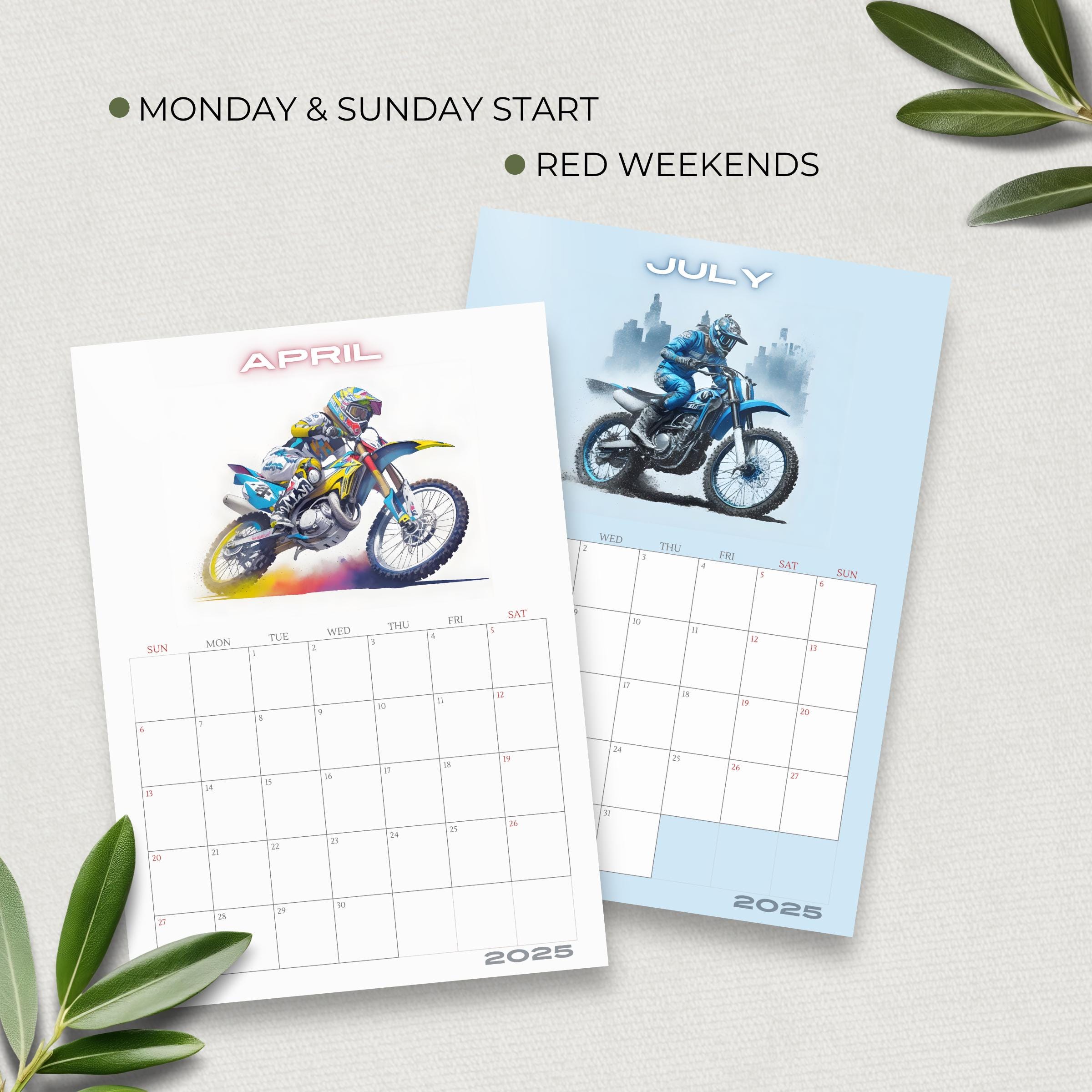 2025 Motorbike Calendar: Youth Wall Planner (A4 Digital Download PDF ...