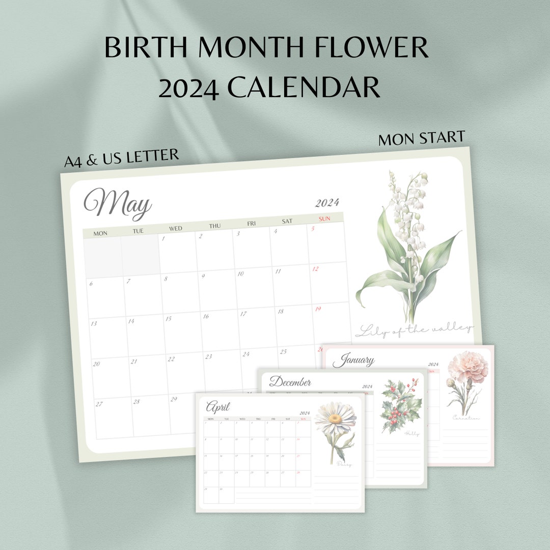 Printable Birth Flower Calendar 2024, Soft Colors, Instant Download, A4 ...
