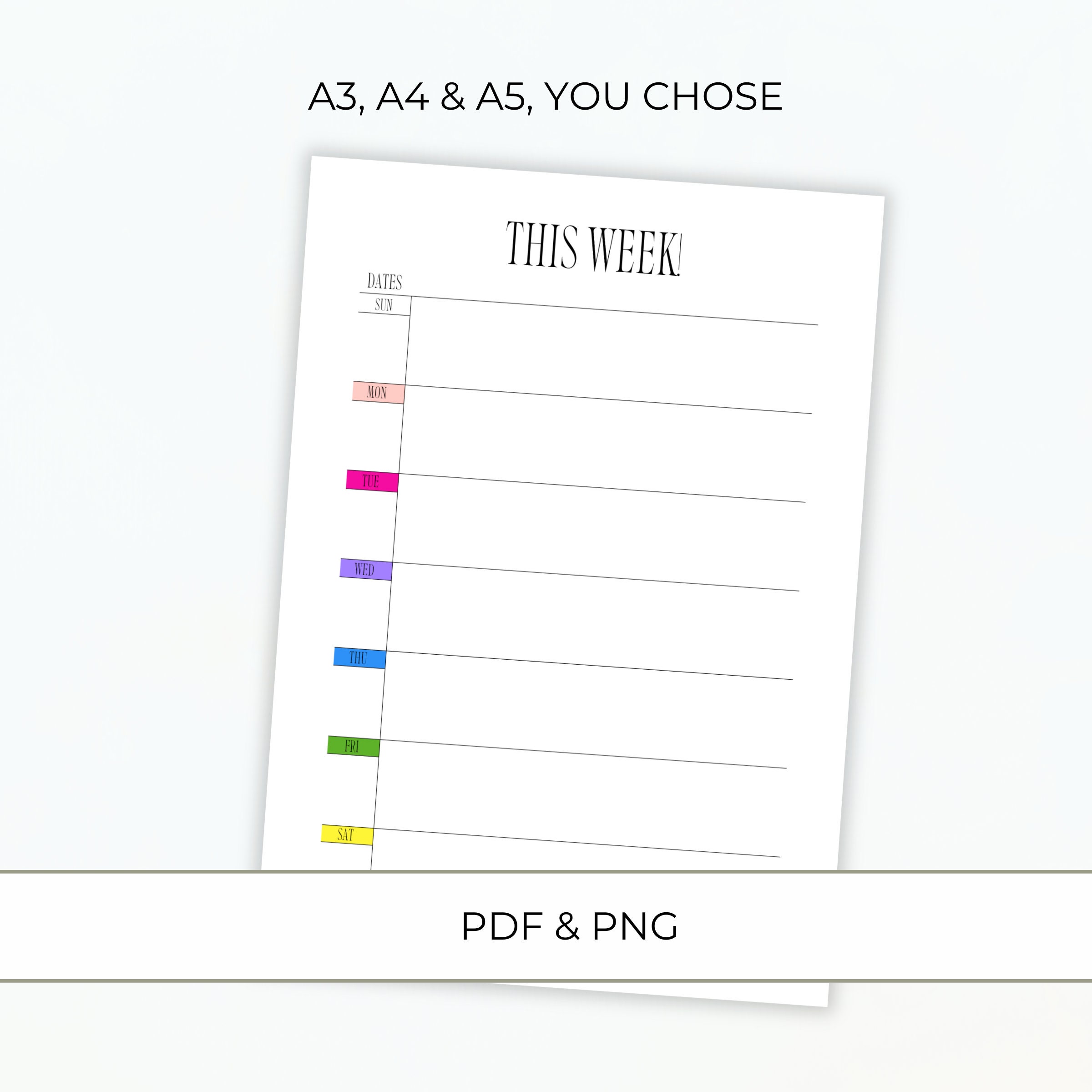 Neon Weekly Planner Printable: Minimalist Undated Agenda (PDF & PNG A3 ...