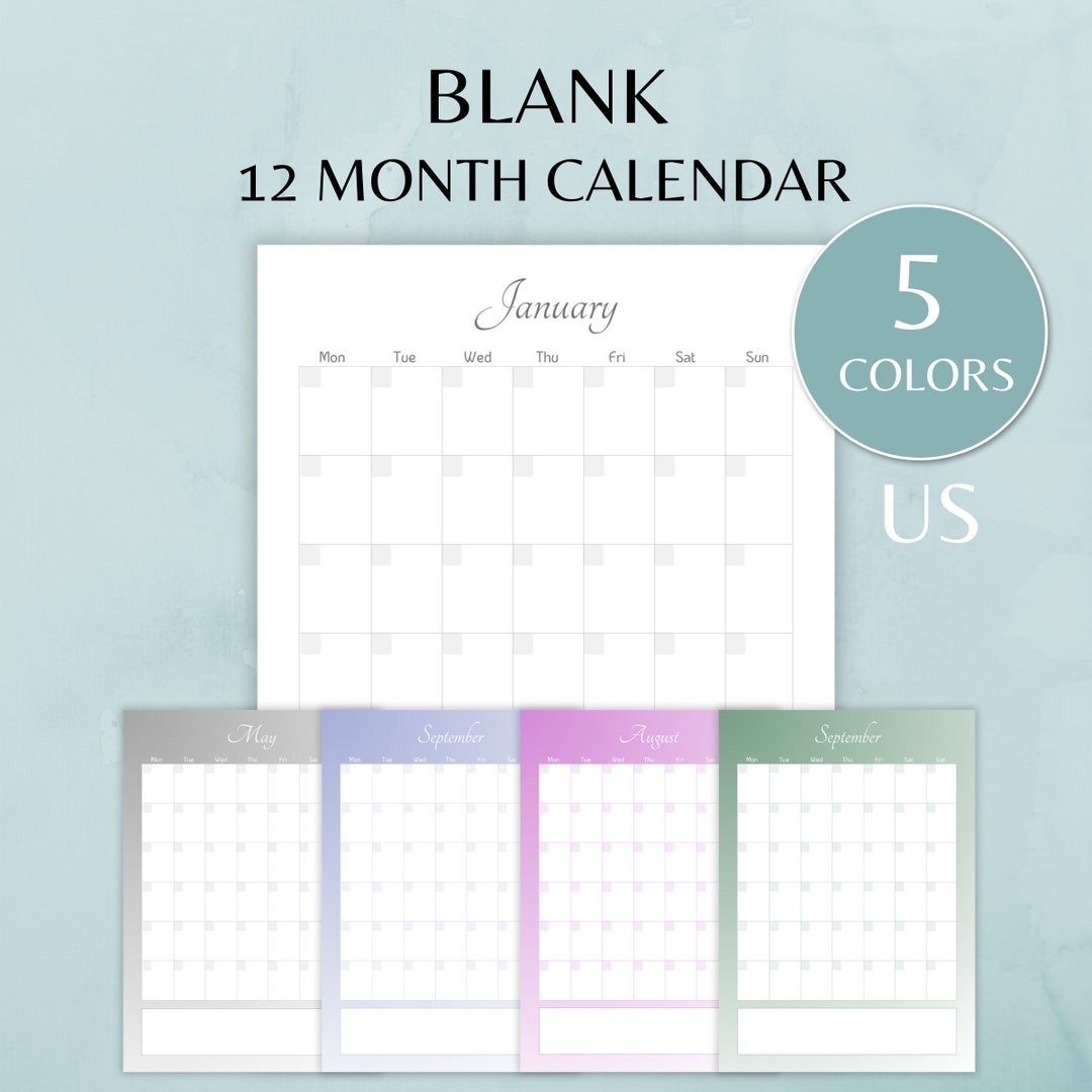 Perpetual Wall Calendar Printable Undated Planner, 12 Month Blank ...