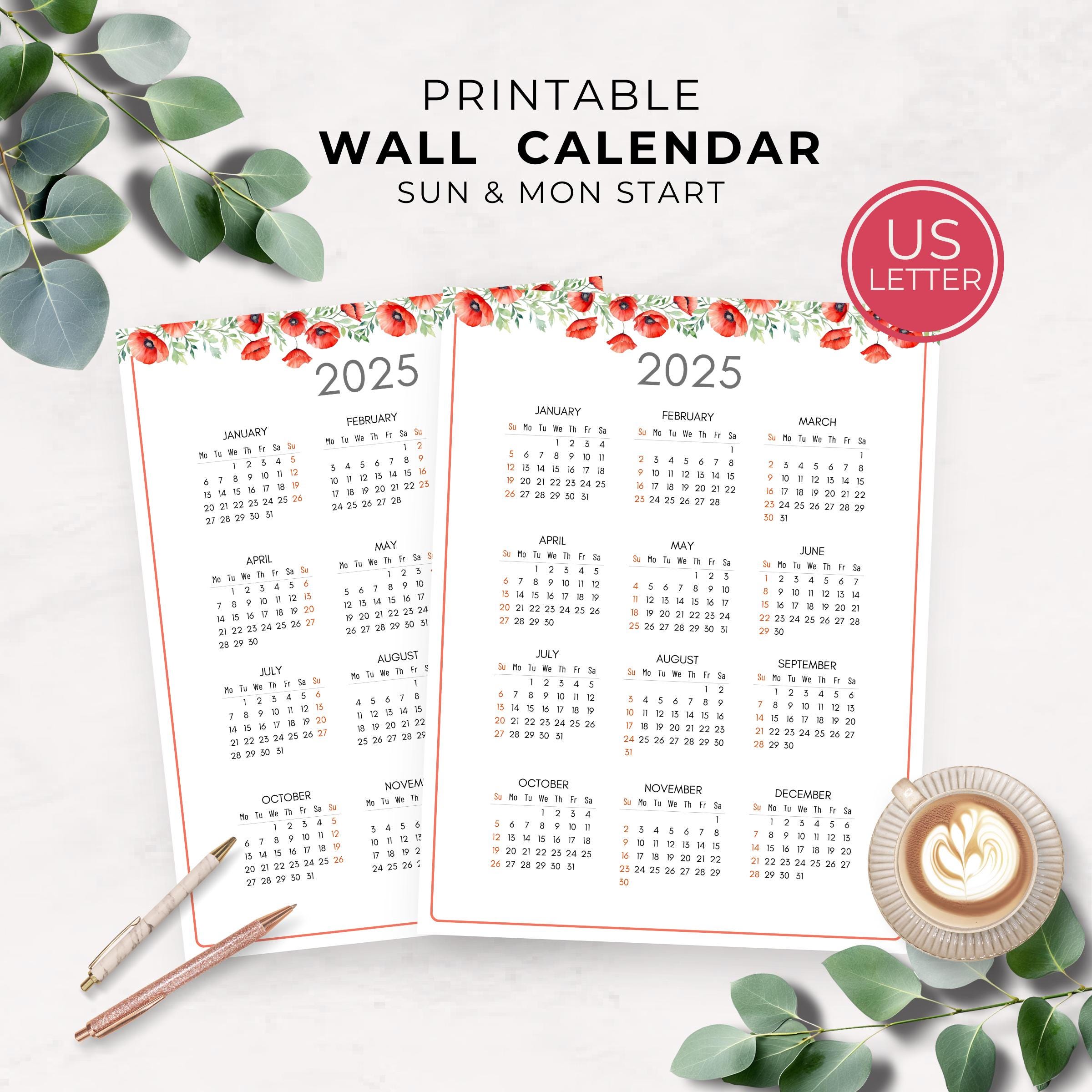 2025 Printable Poppy Flower Calendar, Yearly Overview, Office Must-have ...