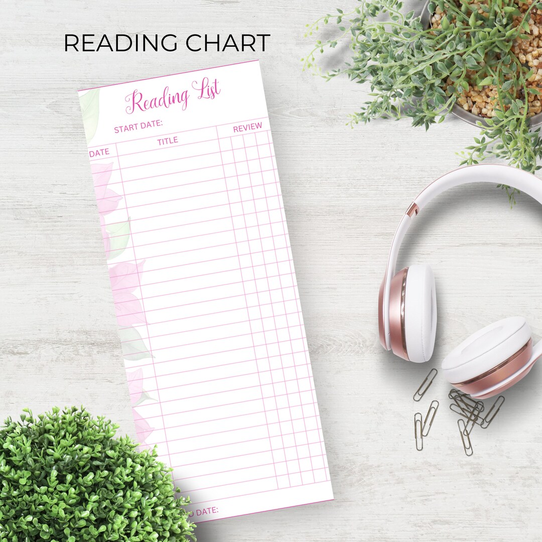 Printable Floral Bookmark Reading Log, Pink Book Tracker, Reading ...