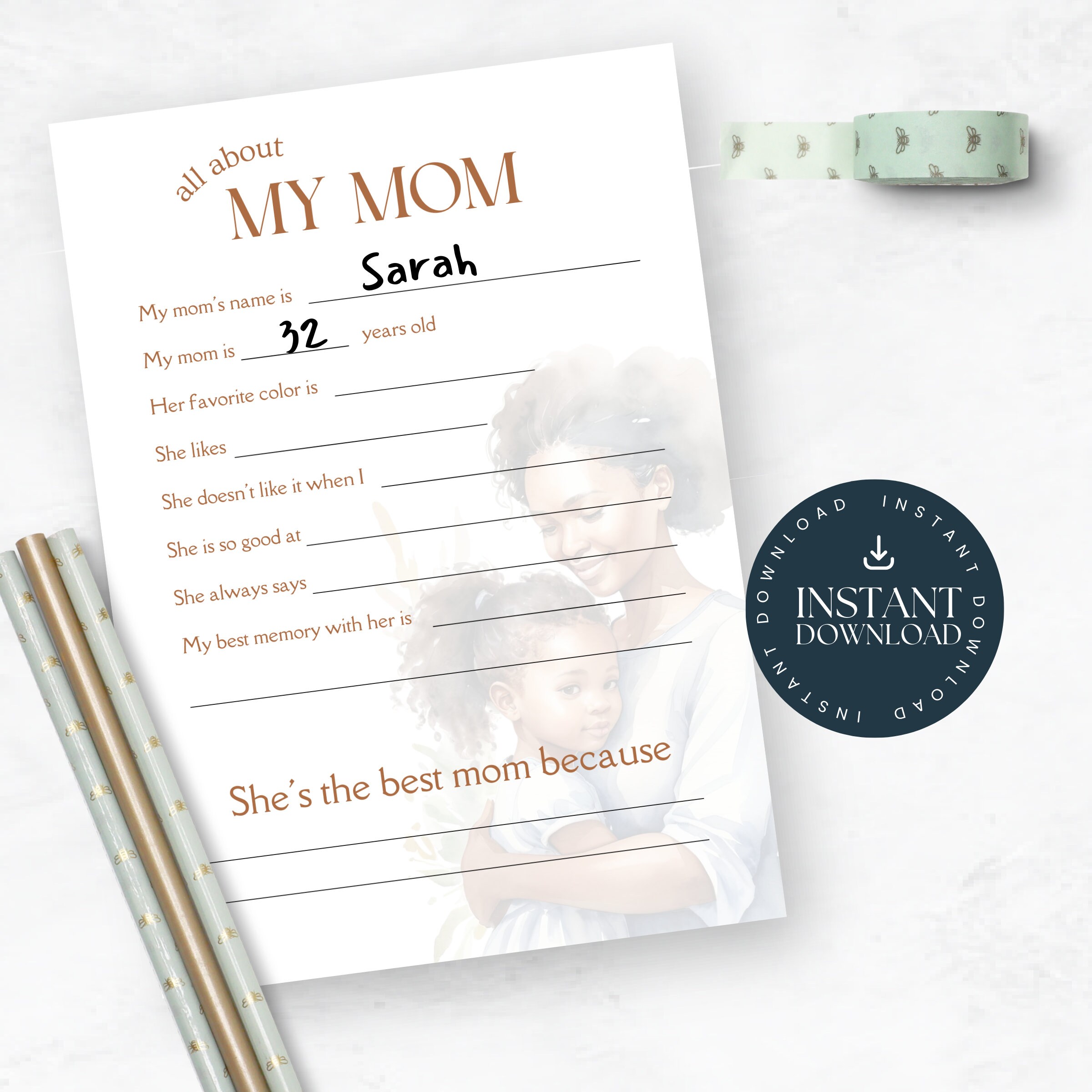 All About My Mom Printable PDF, Fill in the Blank, Mothers Day Gift ...