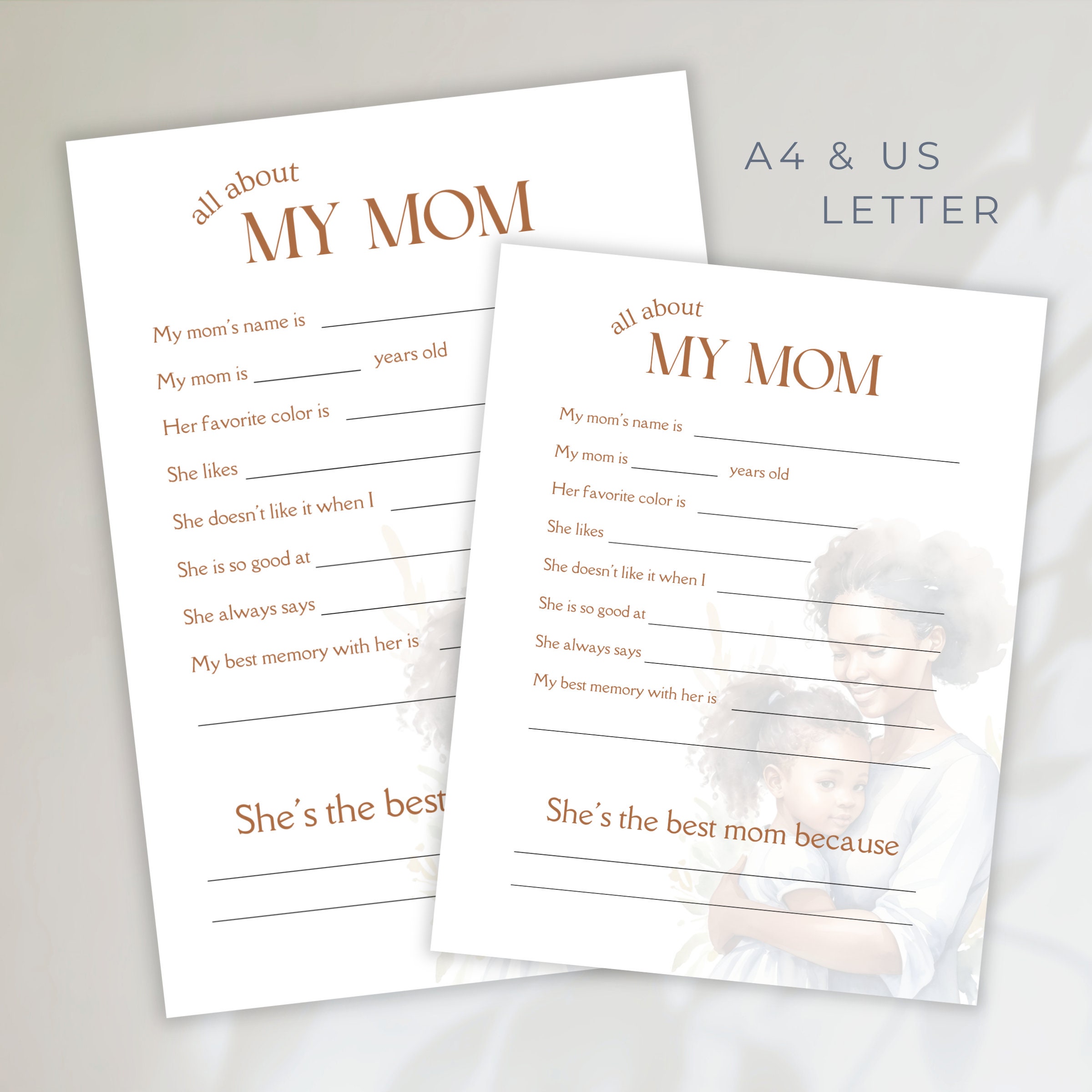 All About My Mom Printable PDF, Fill in the Blank, Mothers Day Gift ...