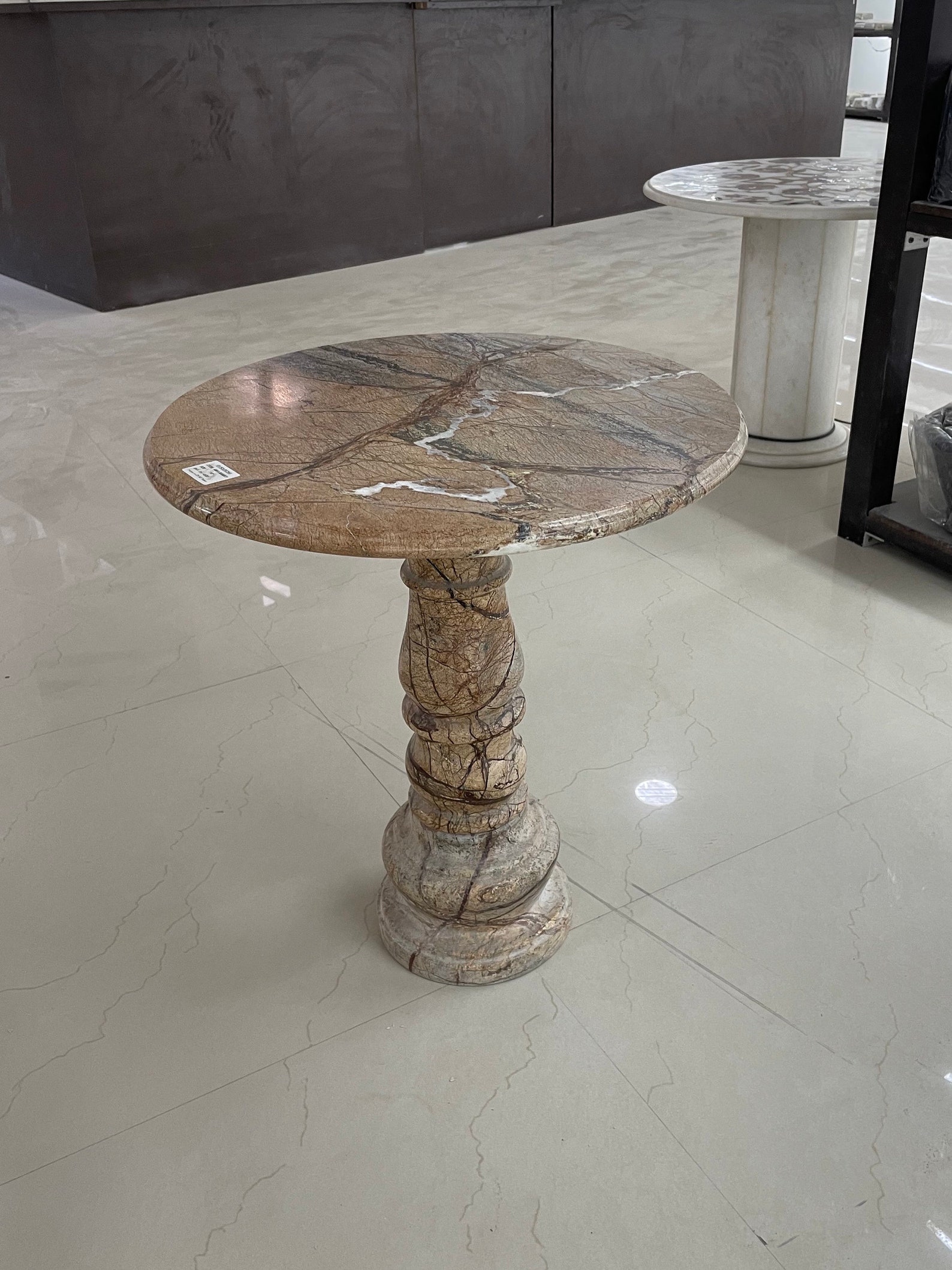 Turning Marble Coffee Table, Hand Carved Brown Marble Side Table for ...