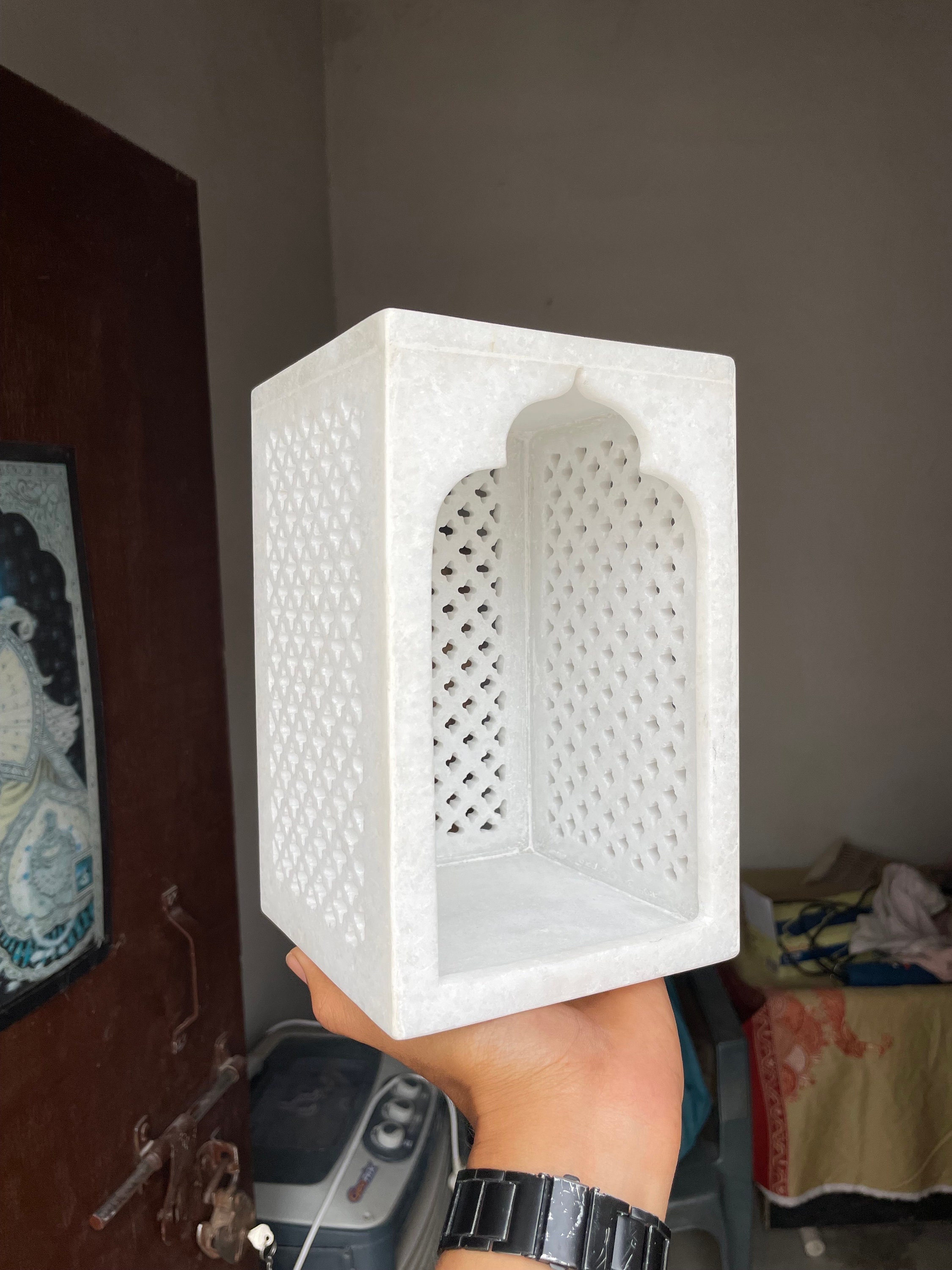 Compact Space Miniature White Marble Shrine, Small Marble Temple for ...
