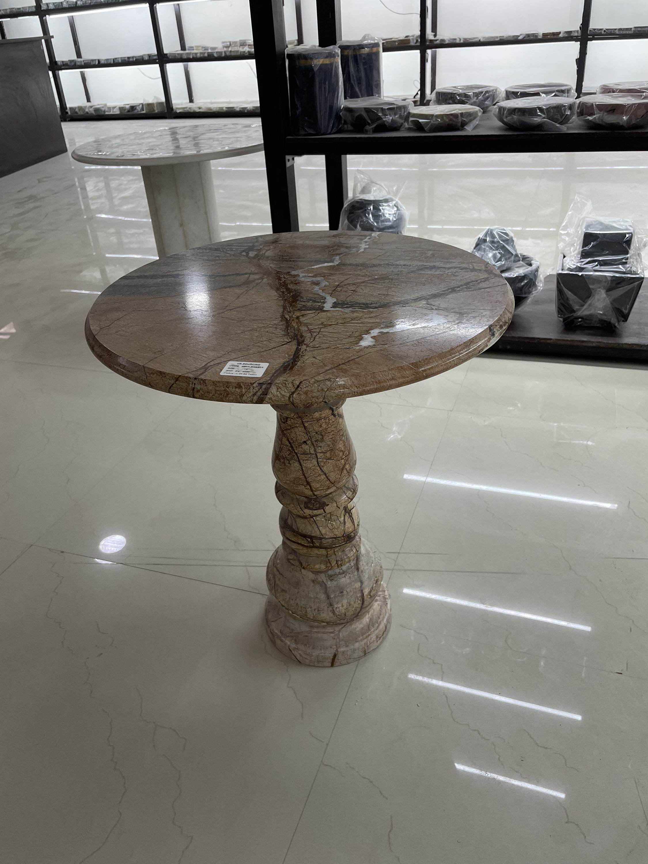 Turning Marble Coffee Table, Hand Carved Brown Marble Side Table for ...