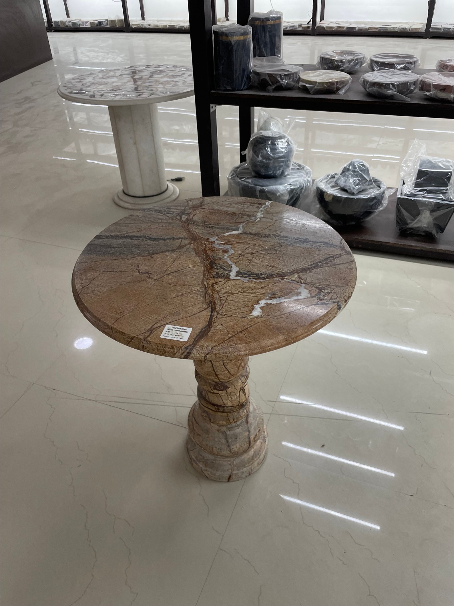 Turning Marble Coffee Table, Hand Carved Brown Marble Side Table for ...