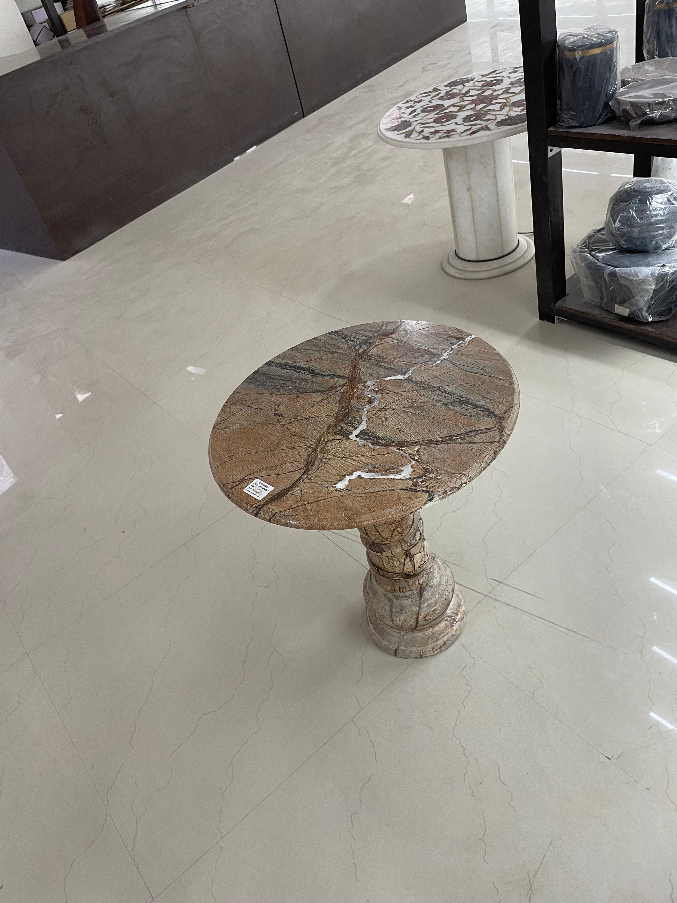 Turning Marble Coffee Table, Hand Carved Brown Marble Side Table for ...