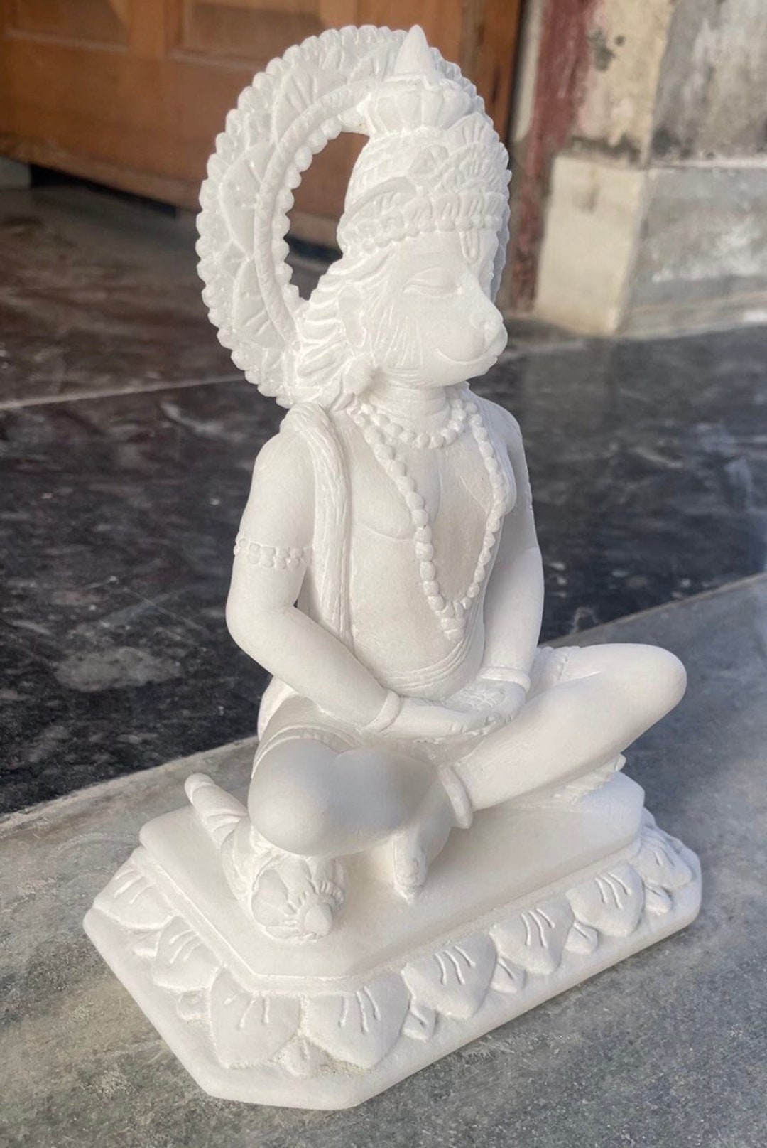 Lord Hanuman Statue 17cm, Meditating Hanuman Marble Statue in Fine Art ...