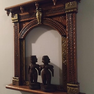 Hand Carved Wooden Jharokha Home Decor,temple Frame, Shrine Space, Diya ...