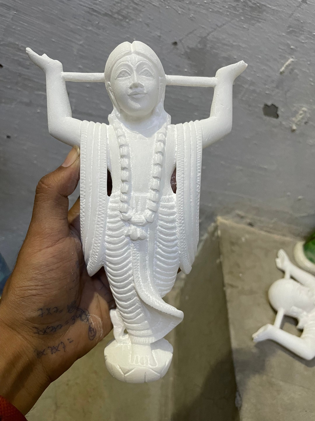 Pair of Shri Chaitnya Mahaprabhu ISCKON Hand Carved White Marble Idol ...