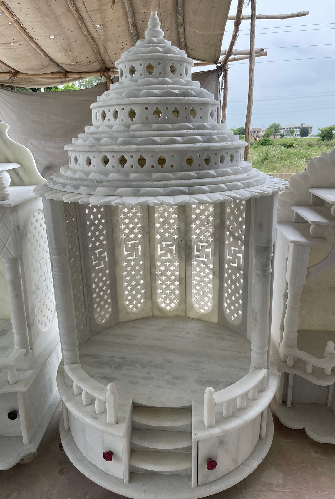 Best Quality White Marble Round Temple for Home, White Modern Shrine ...