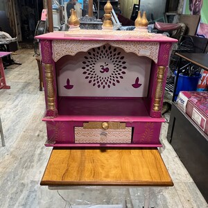 Pink Colourful Wooden Temple for Home Pooja, Compact Mandir - Etsy