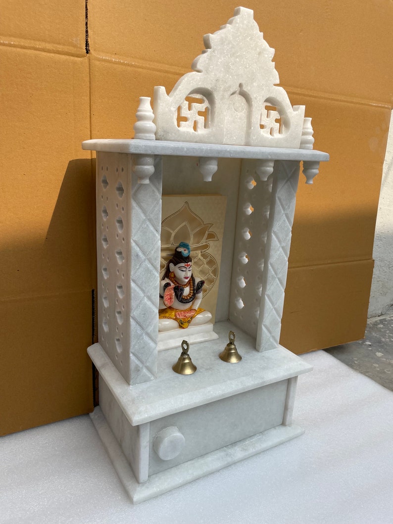 2 Feet Compact Size Marble Temple for Home Pooja, White Marble Mandir ...