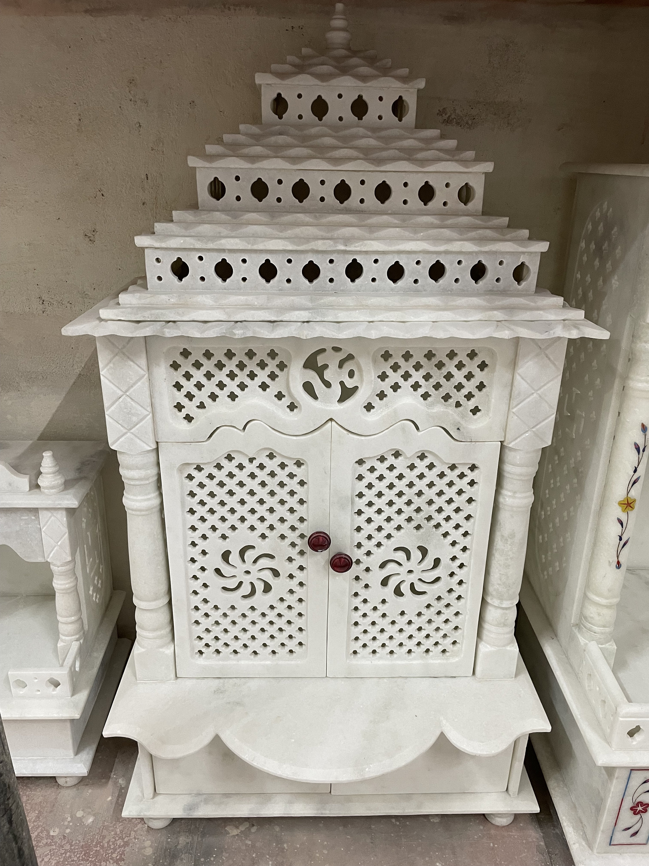 3 Feet Beautiful White Marble Hand Carved Temple With Doors, Hindu ...