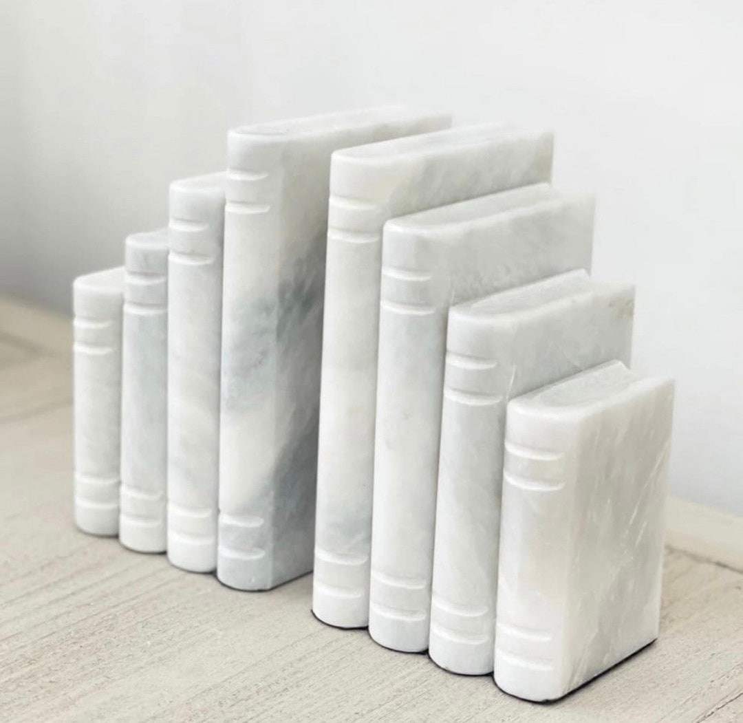 White Marble Bookends With Books Shape, Set of 2 Bookends, Modern ...