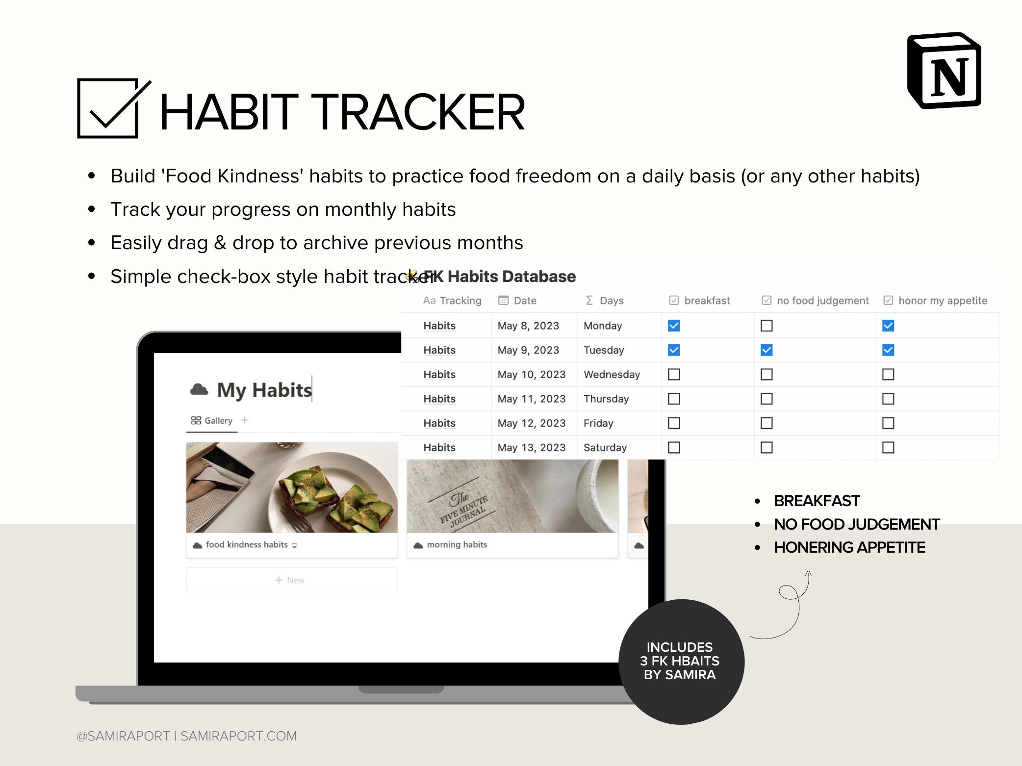 Notion Food Freedom Habit Tracker, Journal Notion Template, All in One ...