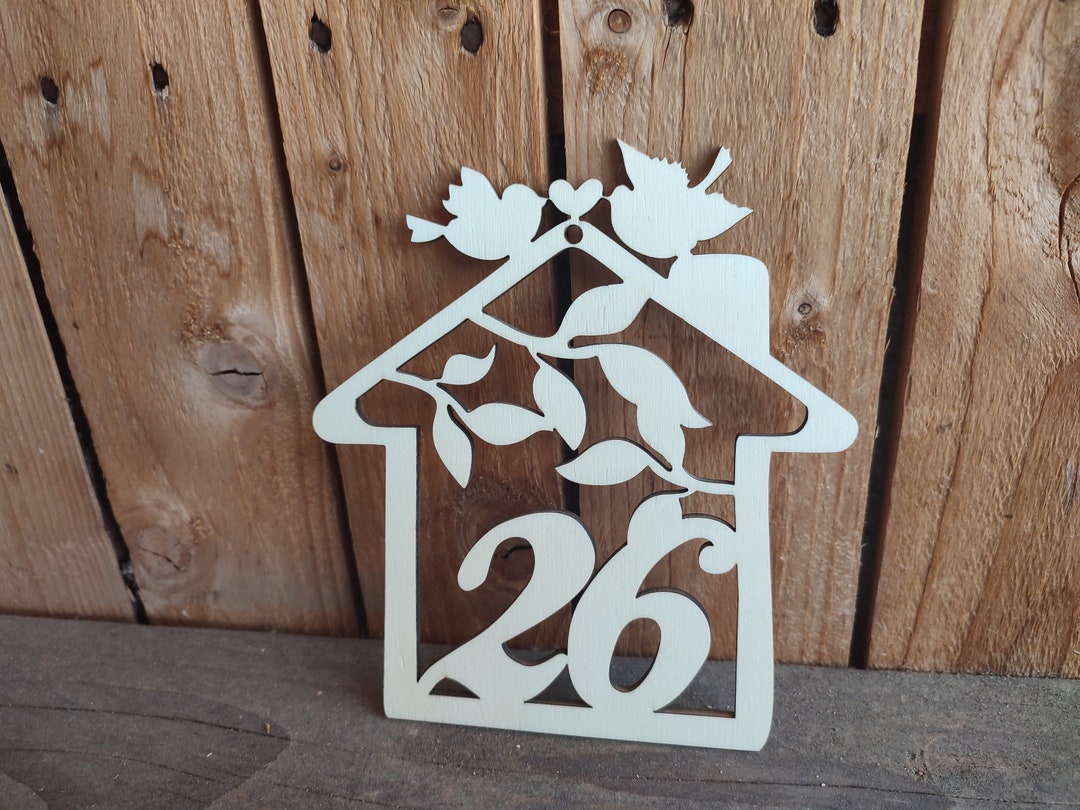 Personalized Laser Cut Wooden Address Number Sign - Birdhouse, Poplar ...