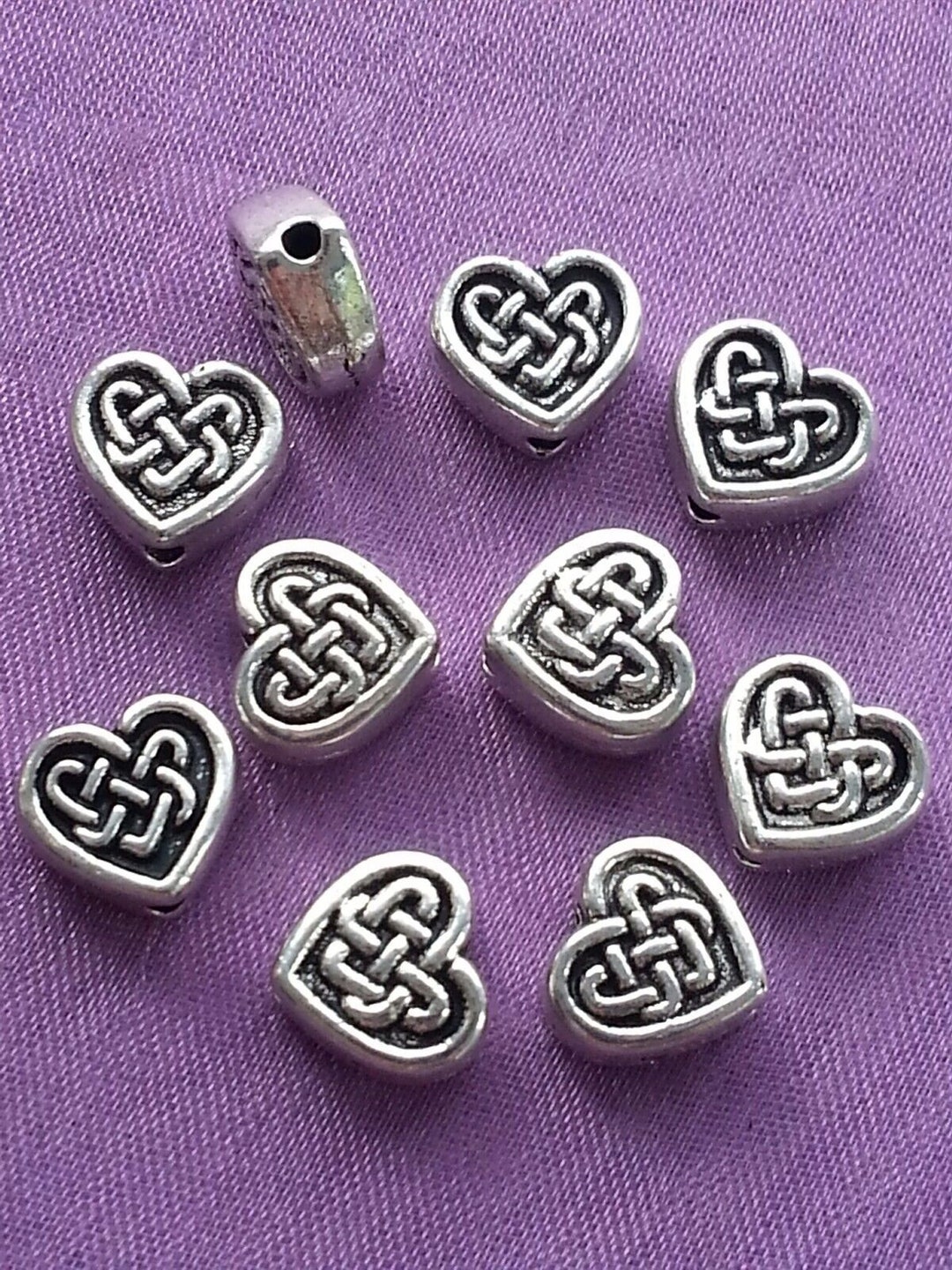 10 X 3D CELTIC KNOT HEART Spacer Beads Silver Charms Pagan Wiccan 9.5mm ...