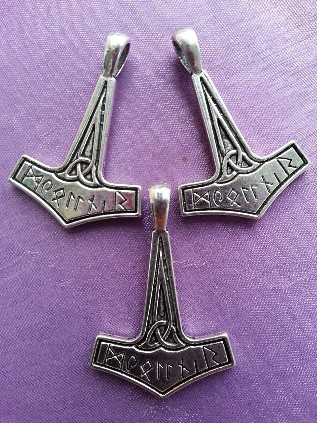 5 or 10 THORS HAMMER Triquetra & Runes Mjolnir Norse Silver Charm ...