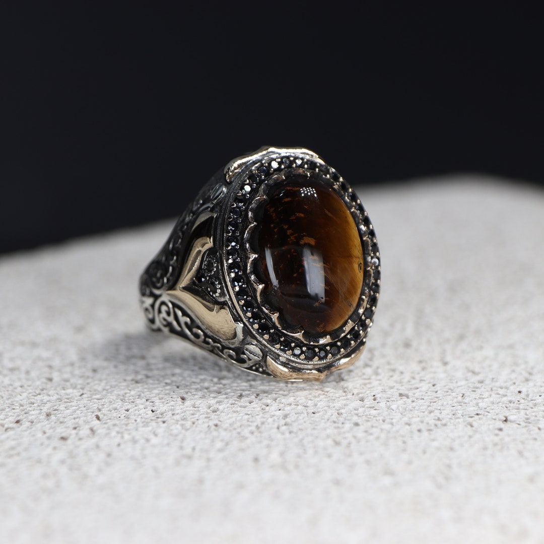 Victorian Style Mens Vintage Ring With Tigers Eye Stone, Tigers Eye ...