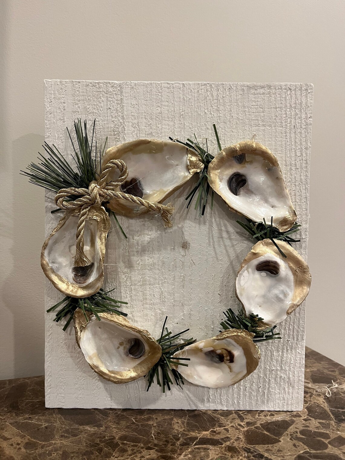 Christmas Oyster Shell “wreath” Wood Sign Decor - Etsy