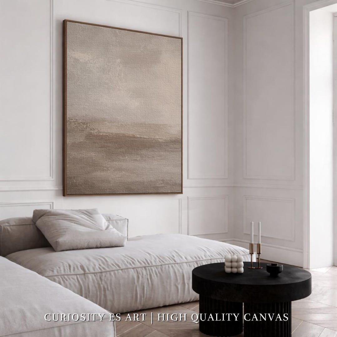 Neutral Beige Abstract Landscape Canvas Wall Art, Minimalist Modern ...