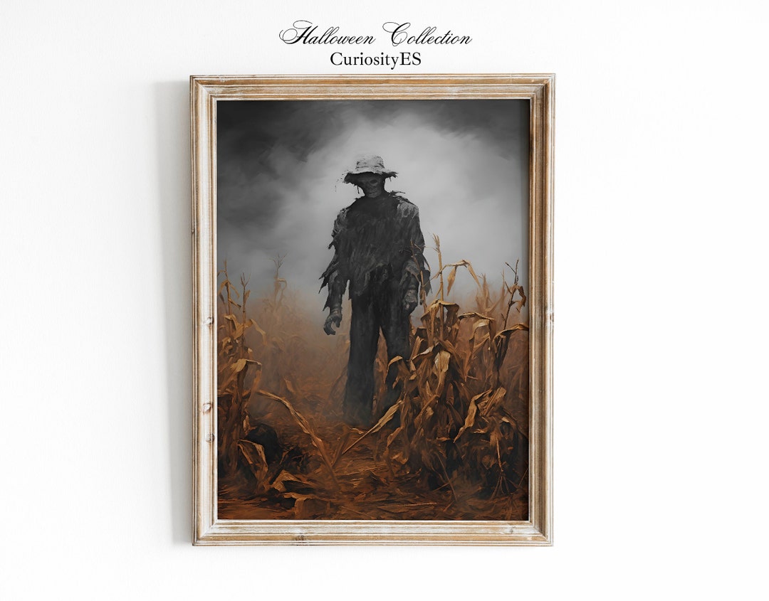 Scarecrow Watercolor Poster,vintage Cornfield Painting,gothic Creepy ...