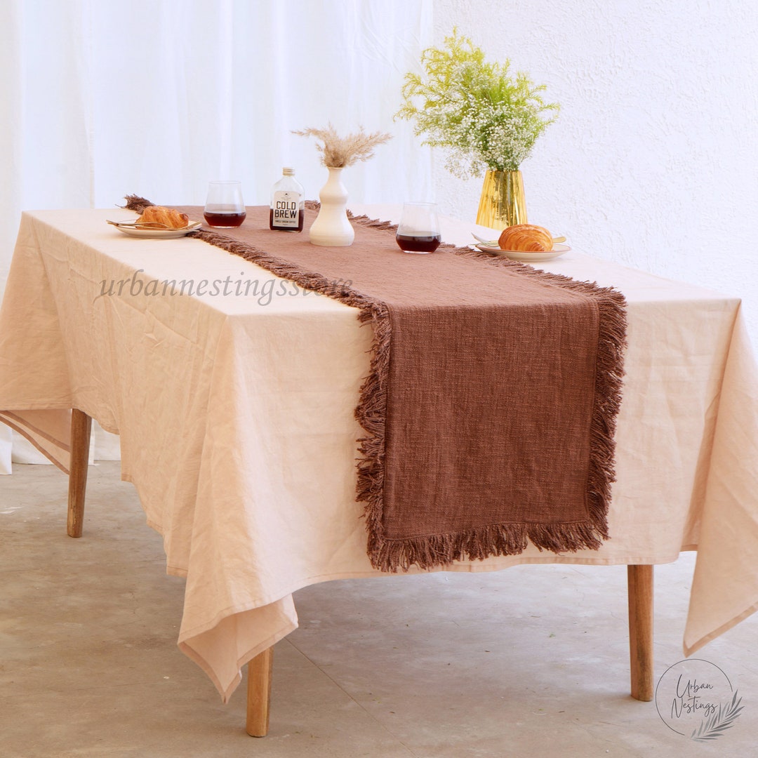 Rustic Table Runner Brown Bohemian Table Runner Fringed Cotton Custom ...