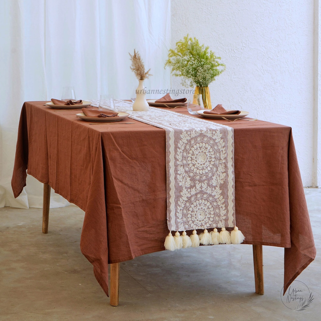 Rose Table Runners Table Decor Tasseled Bohemian Extra Long Table Cover ...