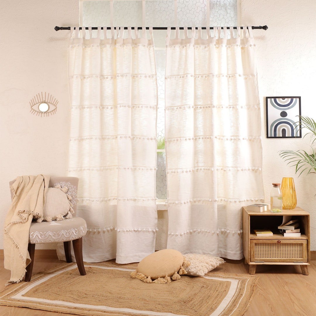 White Cosy Window Curtain Handwoven Cotton Curtains Ivory Boho Cotton ...